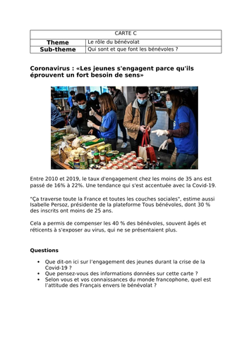 AQA French A Level Year 12 Unit 3 – Qui sont et que font les bénévoles ...