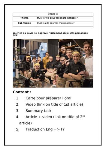AQA French A Level Y13 Unit 2 – Quelle aide pour les marginalisés ...