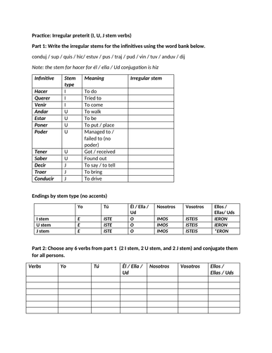 Irregular preterit questions with conjugation practice | Teaching Resources
