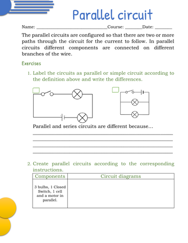 Parallel circuit Worksheet/Activity | Teaching Resources