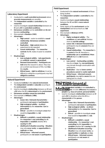 Psychology Summary Sheets - Research Methods | Teaching Resources
