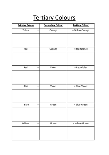 Tertiary Colour Worksheet | Teaching Resources