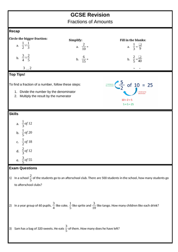 GCSE (F) - Fractions of Amounts | Teaching Resources