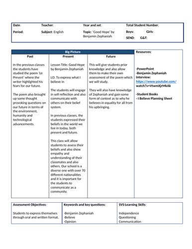 Benjamin Zephaniah Good Hope Inspection Lesson | Teaching Resources