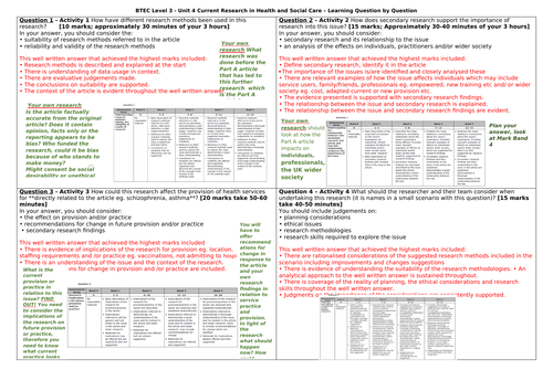 BTEC Level 3 Health & Social Care Unit 4 Current Research Revision ...