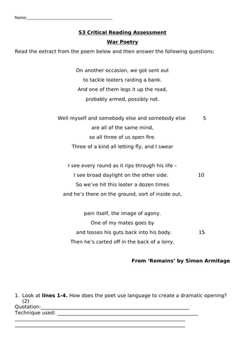 War Poetry Dulce and Remains | Teaching Resources