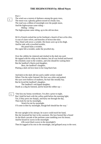 The Highwayman Alfred Noyes Poetry | Teaching Resources