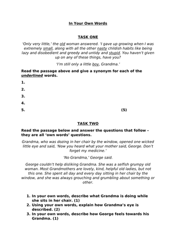 Roald Dahl RUAE/ Close Reading | Teaching Resources