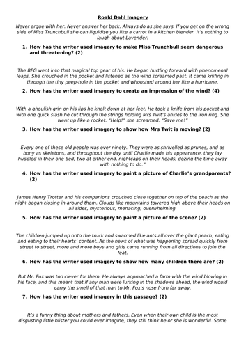 Roald Dahl RUAE/ Close Reading | Teaching Resources