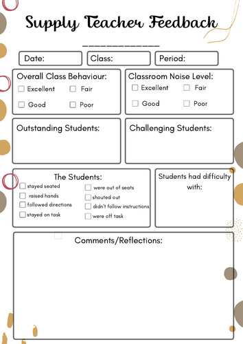 Supply Teacher Feedback Form | Teaching Resources