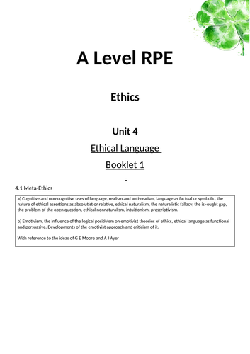 Edexcel ALevel RS: Ethics Unit 4.1 Meta Ethics - FULLY Resourced Work ...