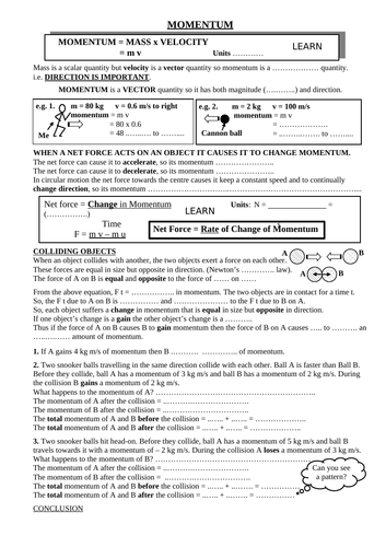 Momentum Revision | Teaching Resources