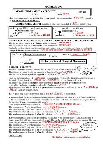Momentum Revision | Teaching Resources