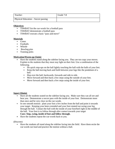 Football Lessons Plans (2 Lesson Plans that cover passing and shooting ...