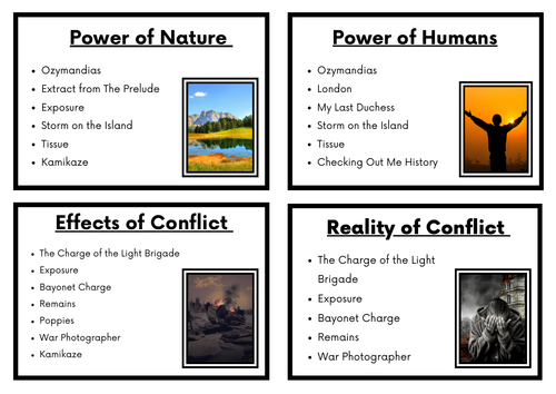 GCSE Poetry Anthology Themes Power and Conflict Revision Cards ...