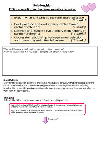Psych Relationships - Sexual Selection | Teaching Resources