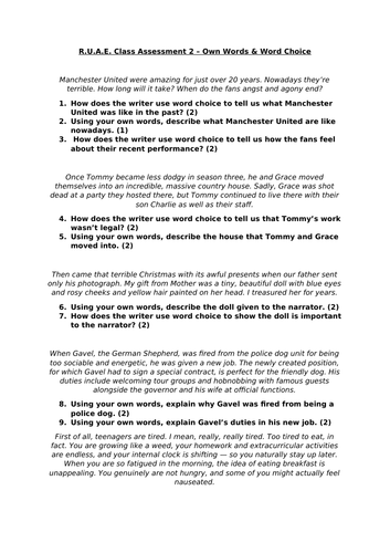 RUAE/ Close Reading Own Words Word Choice Imagery Sentence Structure ...
