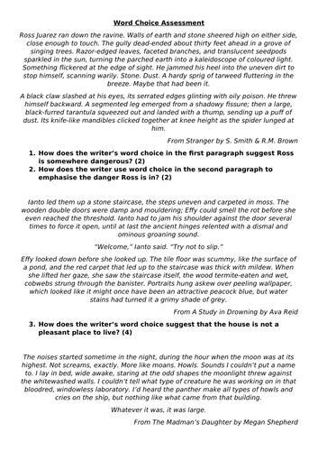 RUAE/ Close Reading Own Words Word Choice Imagery Sentence Structure ...