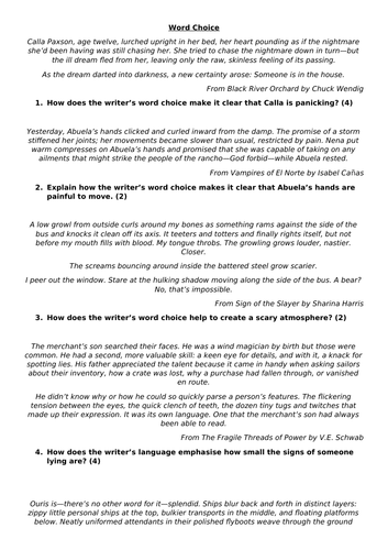 RUAE/ Close Reading Own Words Word Choice Imagery Sentence Structure ...