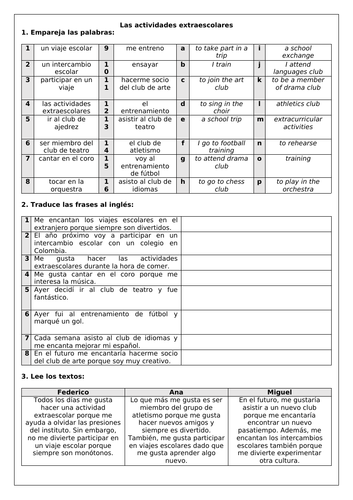 Spanish School activities & trips GCSE - las actividades extraescolares ...