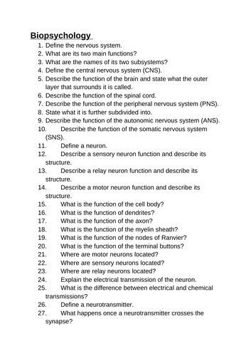Biopsychology | Teaching Resources