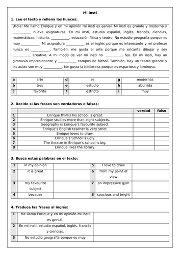 Viva 1 School - Mi insti (11 worksheets) Spanish KS3 | Teaching Resources