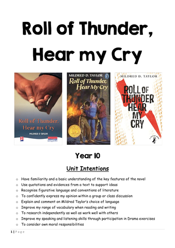 Scheme of Work for Roll of Thunder Hear My Cry (Mildred Taylor ...