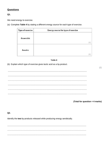 GCSE PE Aerobic and Anaerobic respiration | Teaching Resources
