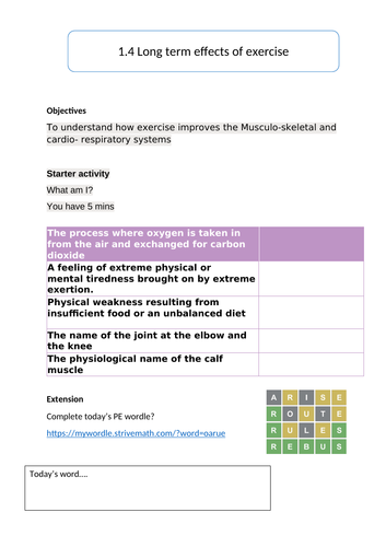 GCSE PE Aerobic and Anaerobic respiration | Teaching Resources