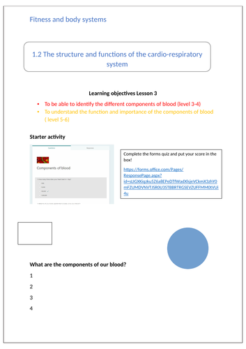 GCSE PE Cardio-Respiratory system | Teaching Resources