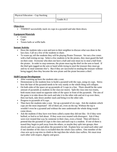 Cup Stacking Lesson Plan (For Years K through 5) | Teaching Resources