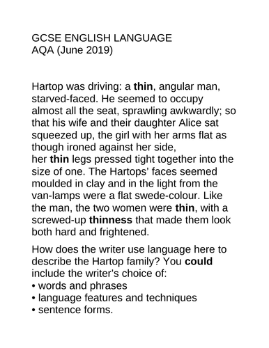 GCSE ENGLISH LANGUAGE question and answer on use of language; sentence ...