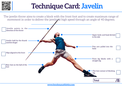 Athletics Technique Card - Javelin | Teaching Resources