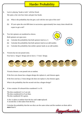 Harder Probability for GCSE - Level 7/8 | Teaching Resources
