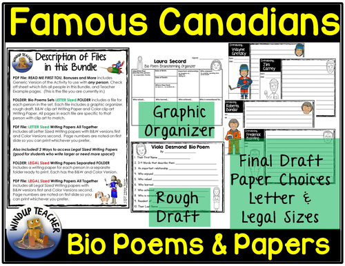 Famous Canadians Biography Poem Activity and Writing Papers | Teaching ...
