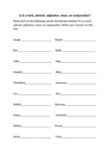 Adverbs, Verbs, Adjectives, Nouns, Conjunctions Worksheet Pack ...