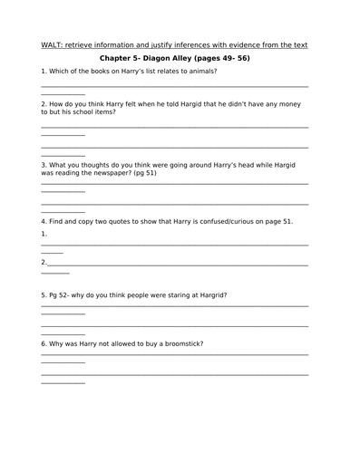 Harry Potter (Philosophers Stone) reading comprehensions (chapter 4-6 ...