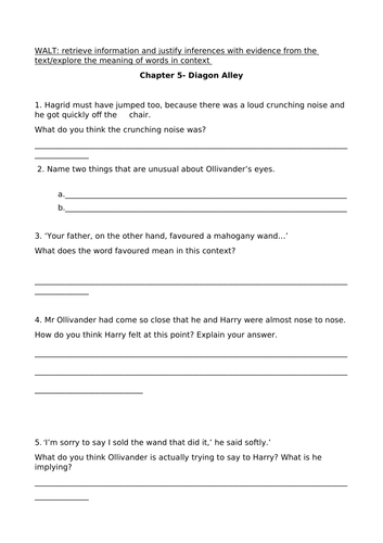 Harry Potter (Philosophers Stone) reading comprehensions (chapter 4-6 ...