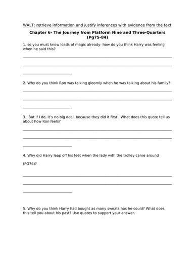 Harry Potter (Philosophers Stone) reading comprehensions (chapter 4-6 ...