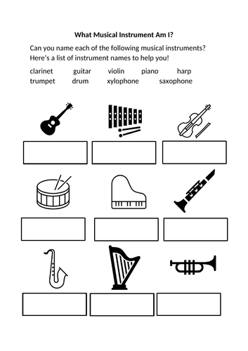 What Instrument Am I? Picture Worksheet | Teaching Resources