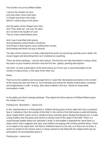 Blake - The Garden of Love - turned into 3 paintings | Teaching Resources