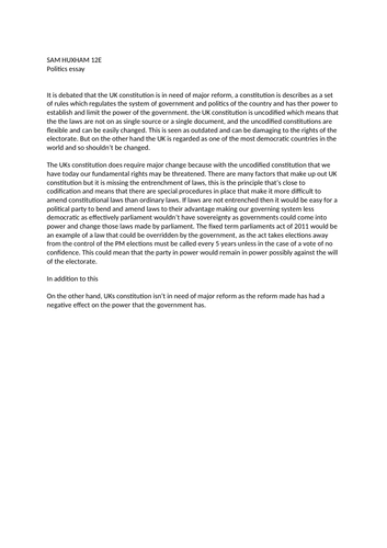 A-Level Edexcel politics 30 mark sources essay model answers | Teaching ...