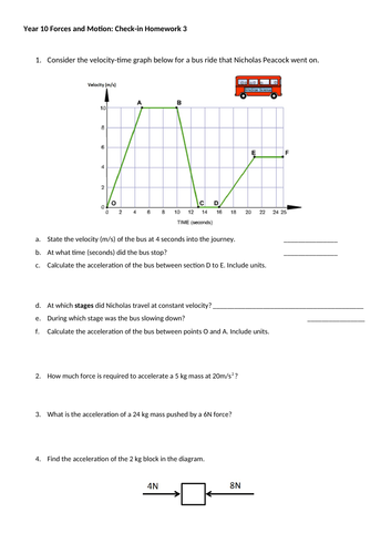 Year 10 AUS Forces and Motion check-in sheets | Teaching Resources