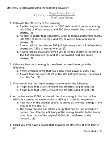 Edexcel CP3b Energy Efficiency KS4 Lesson | Teaching Resources