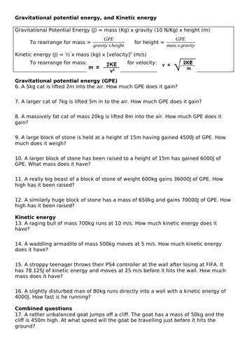 Edexcel CP3d Stored Energy KS4 Lesson | Teaching Resources