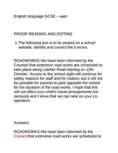 WJEC ENGLISH LANGUAGE A* PROOFREADING AND EDITING QUESTIONS AND ANSWERS ...