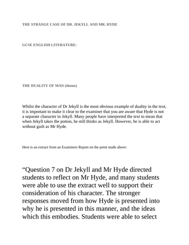 gcse ENGLISH LITERATURE The theme of duality in The Strange Case of Dr ...
