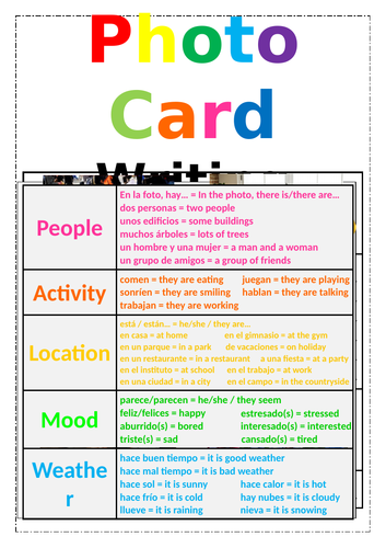 Spanish GCSE Photo Card Writing Practice Booklet | Teaching Resources