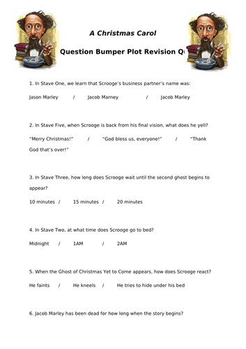 (AO1) A Christmas Carol Multiple Choice Plot Quiz! | Teaching Resources