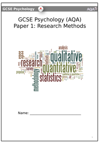 AQA GCSE Psychology: Research Methods Workbook/Booklet | Teaching Resources